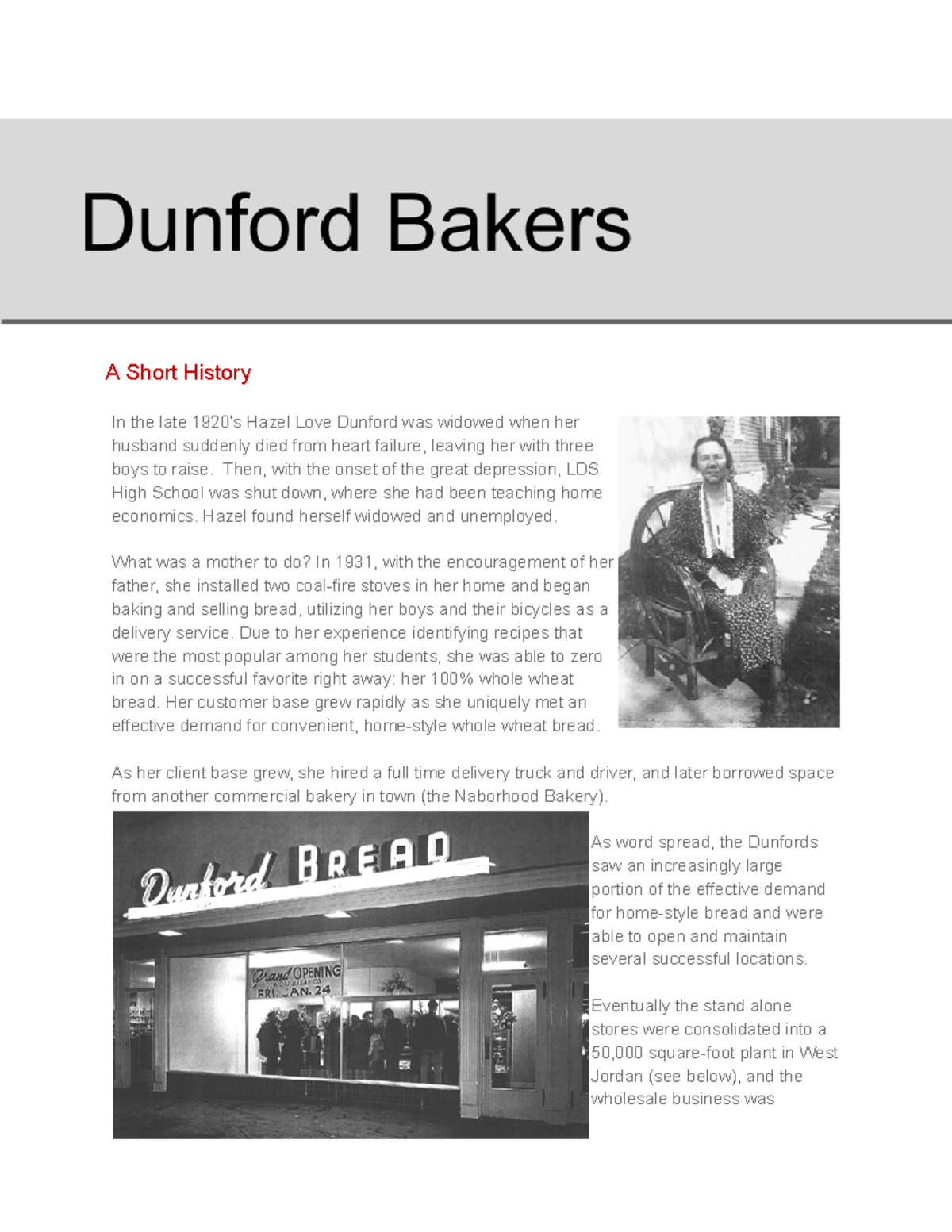 #2 Dunford Bakers Case Study - A Short History - Studocu