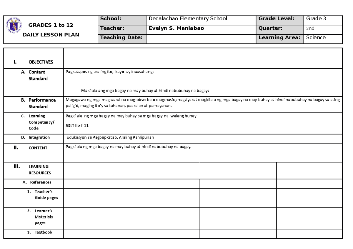 Cot-DLP-FIL-3RD-W2 - Copy - GRADES 1 to 12 DAILY LESSON PLAN School ...