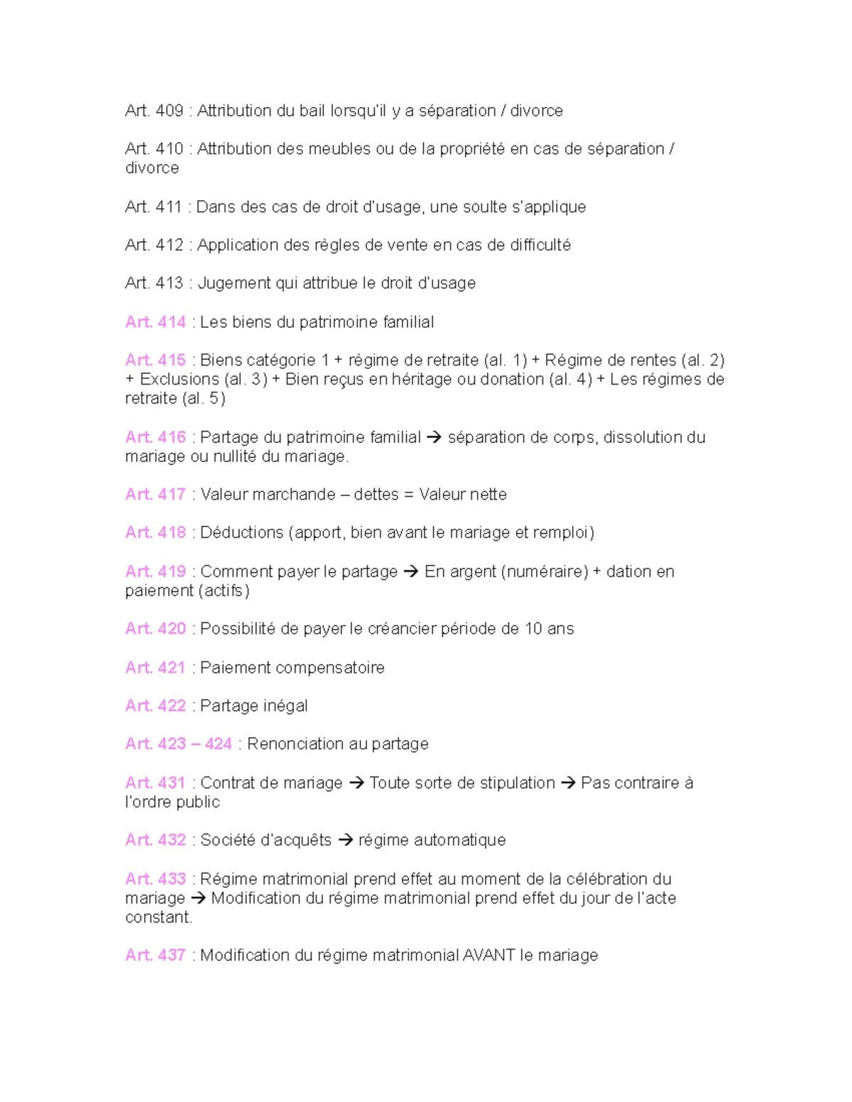 Articles à retenir - Droit de la famille pt.3 - Art. 409 : Attribution ...