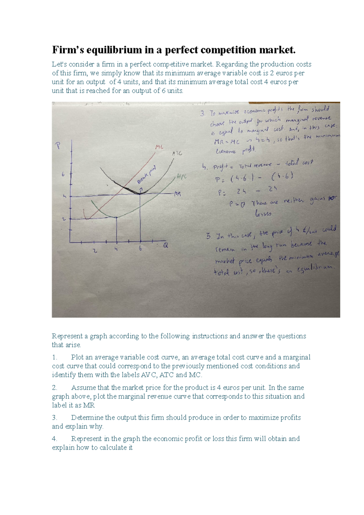 Perfect competition market - Let's consider a firm in a perfect ...