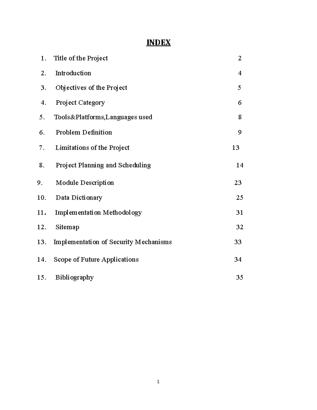 Synopsis - INDEX Title of the Project Introduction Objectives of the ...