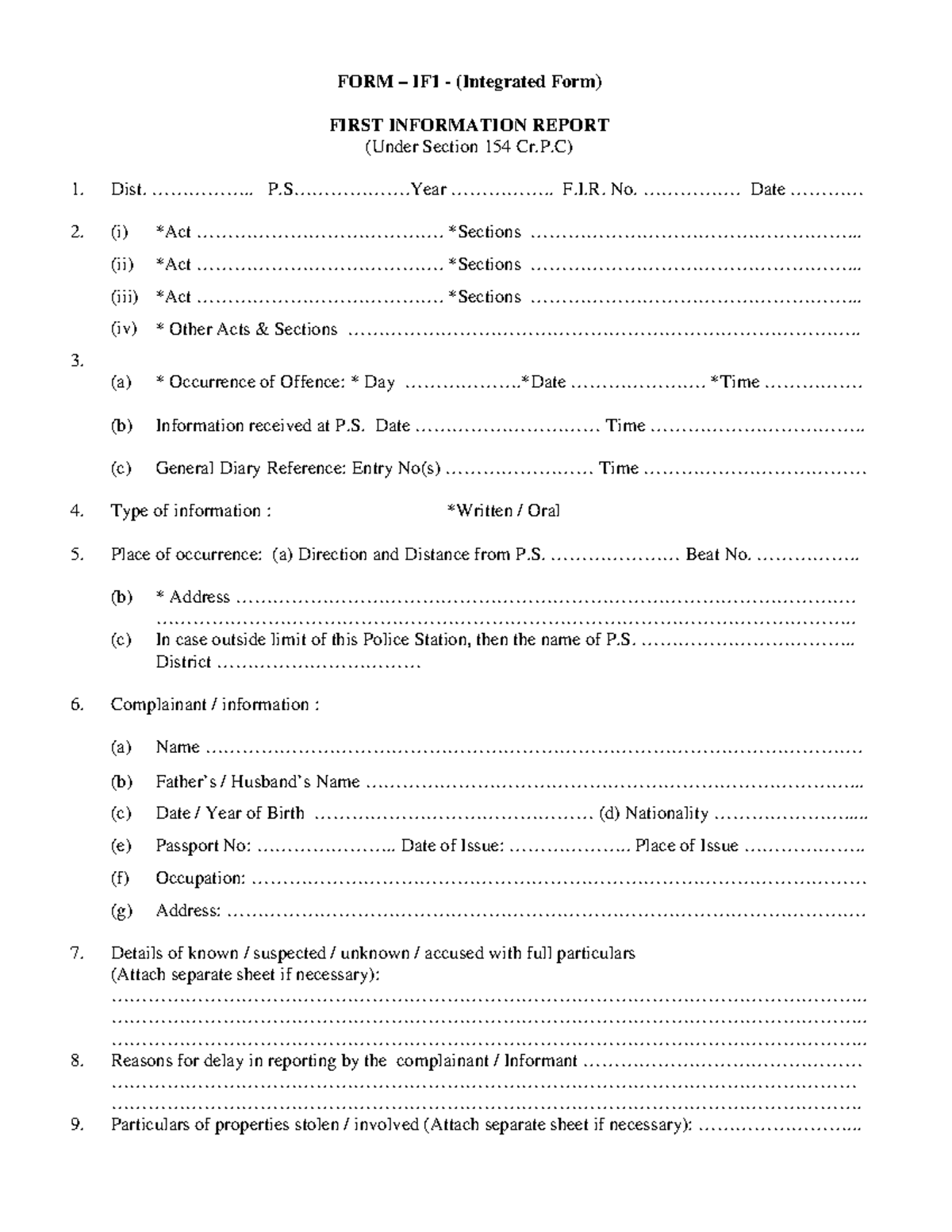FORM IF 1 - Form - FORM – IF1 - (Integrated Form) FIRST INFORMATION ...