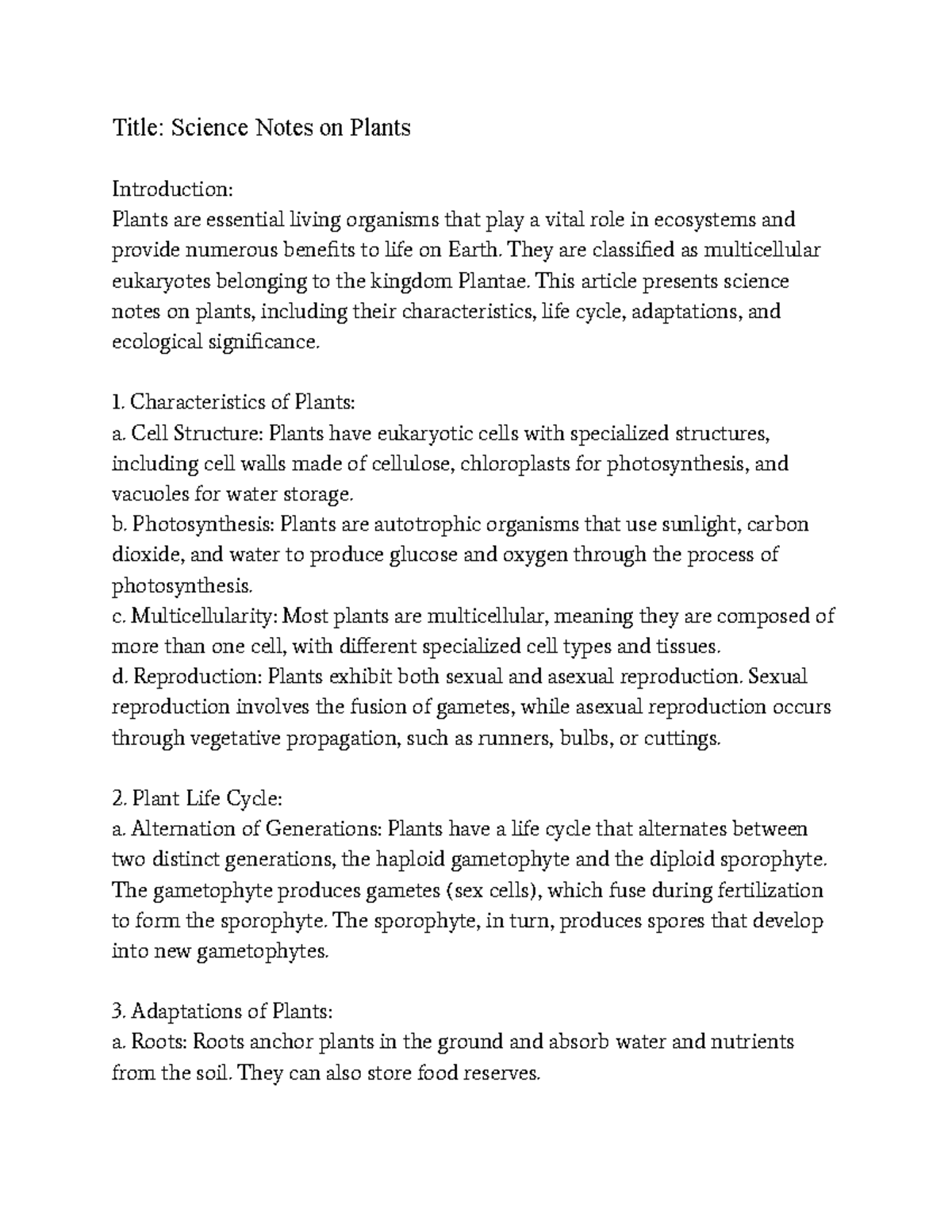 Title Science Notes on Plants - Studocu