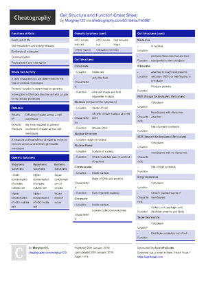 Biology A level OCR - Eukaryotic Cell Structure Cheat Sheet by Anais Pe ...