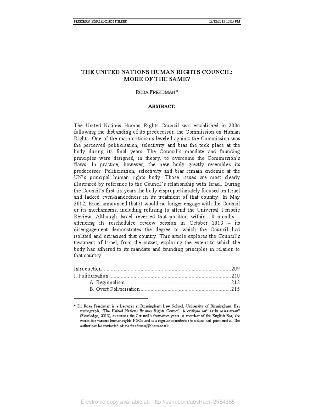 Rosa Freedman, ‘The United Nations Human Rights Council More of the ...