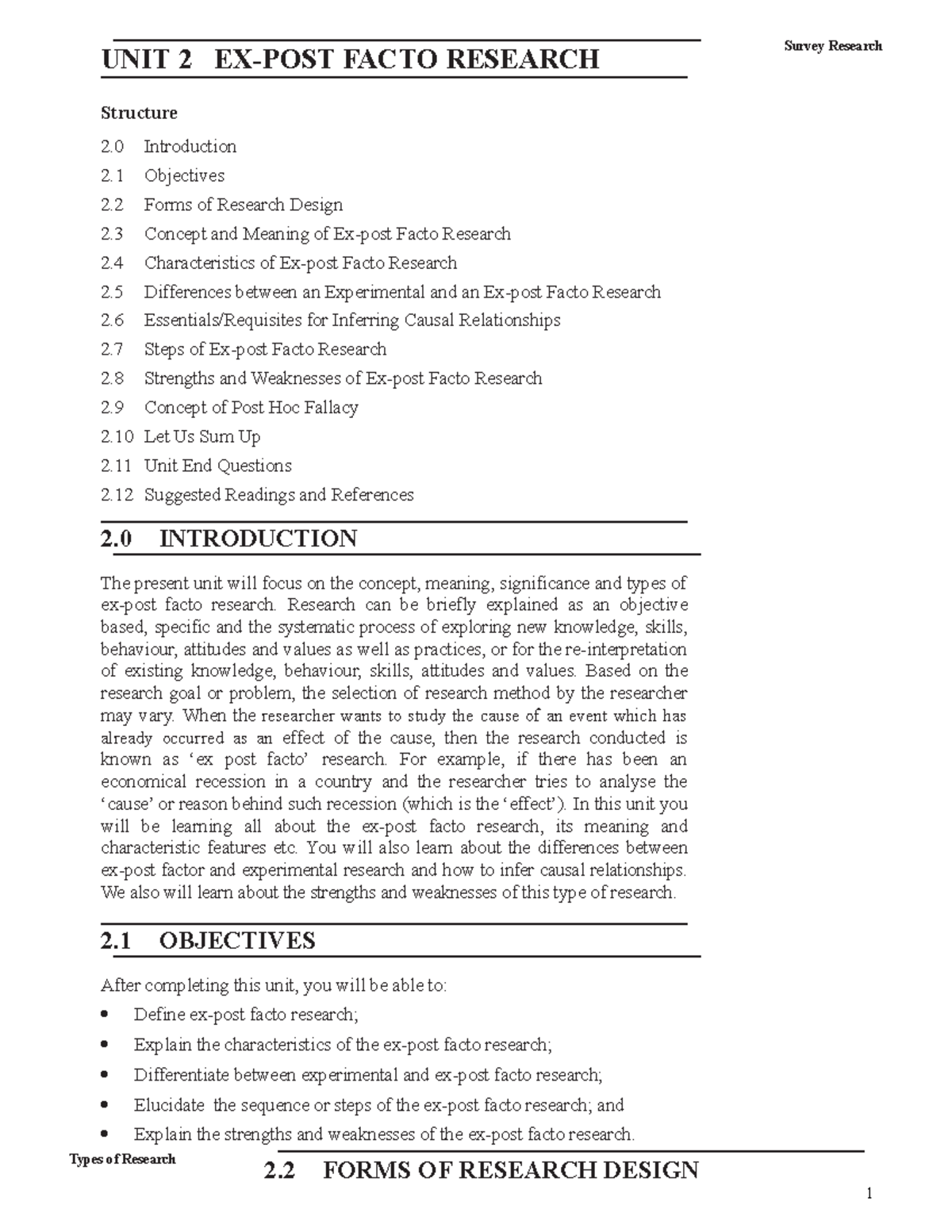 Ex post facto research - UNIT 2 EX-POST FACTO RESEARCH Structure 2 ...