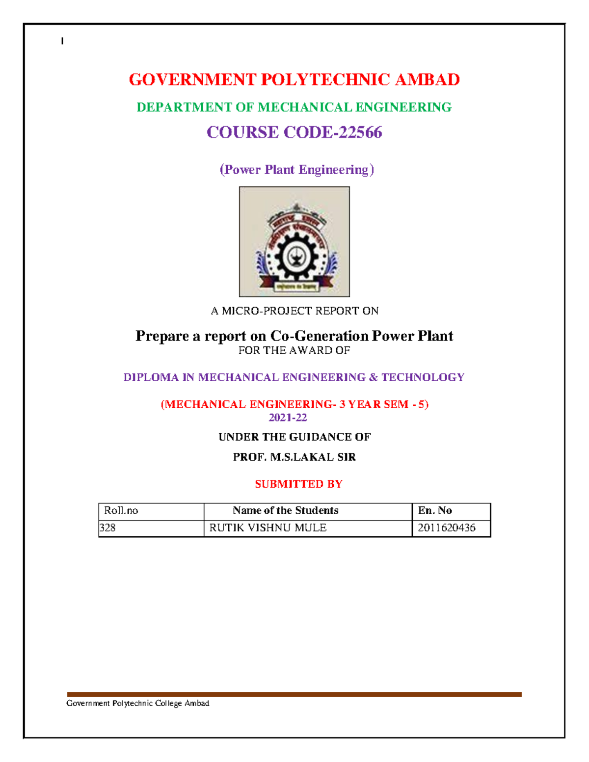 PPE - power plant engineering - GOVERNMENT POLYTECHNIC AMBAD DEPARTMENT ...