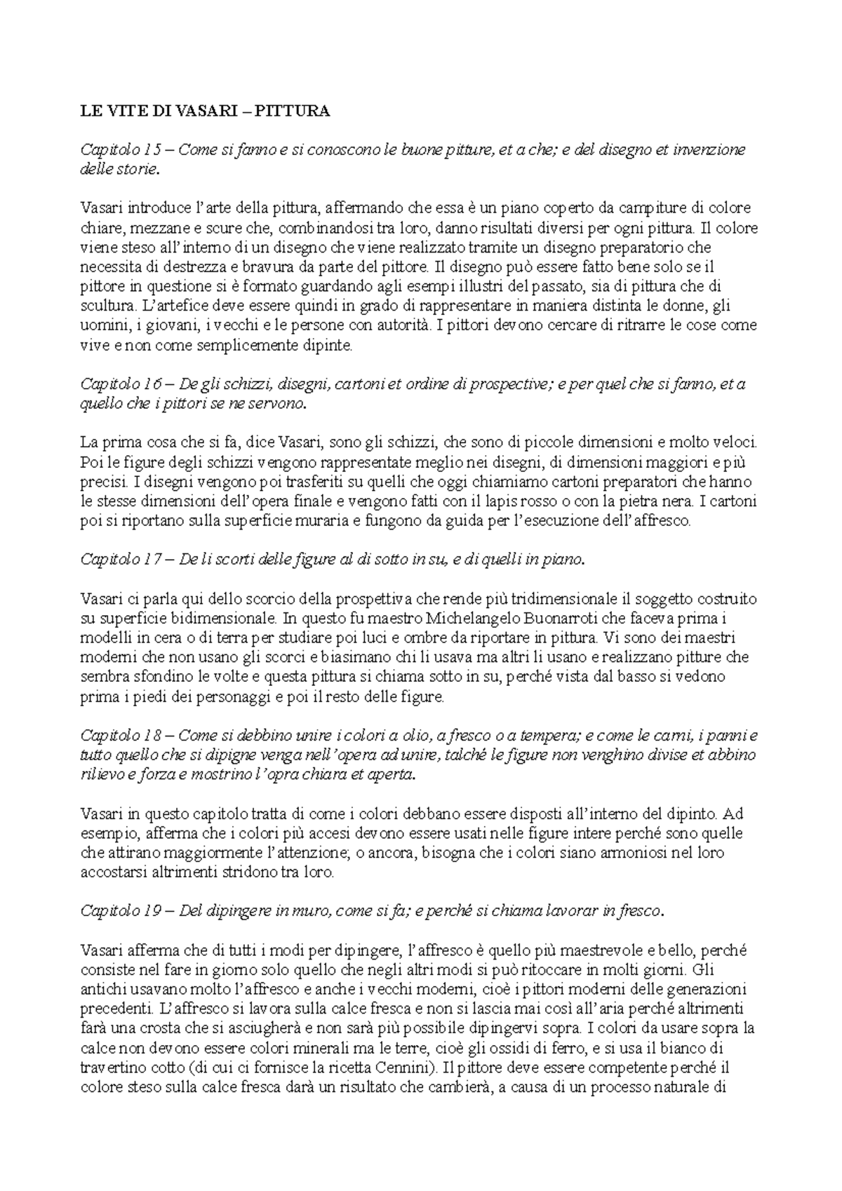 Riassunto undicesimo testo dispensa - LE VITE DI VASARI – PITTURA ...