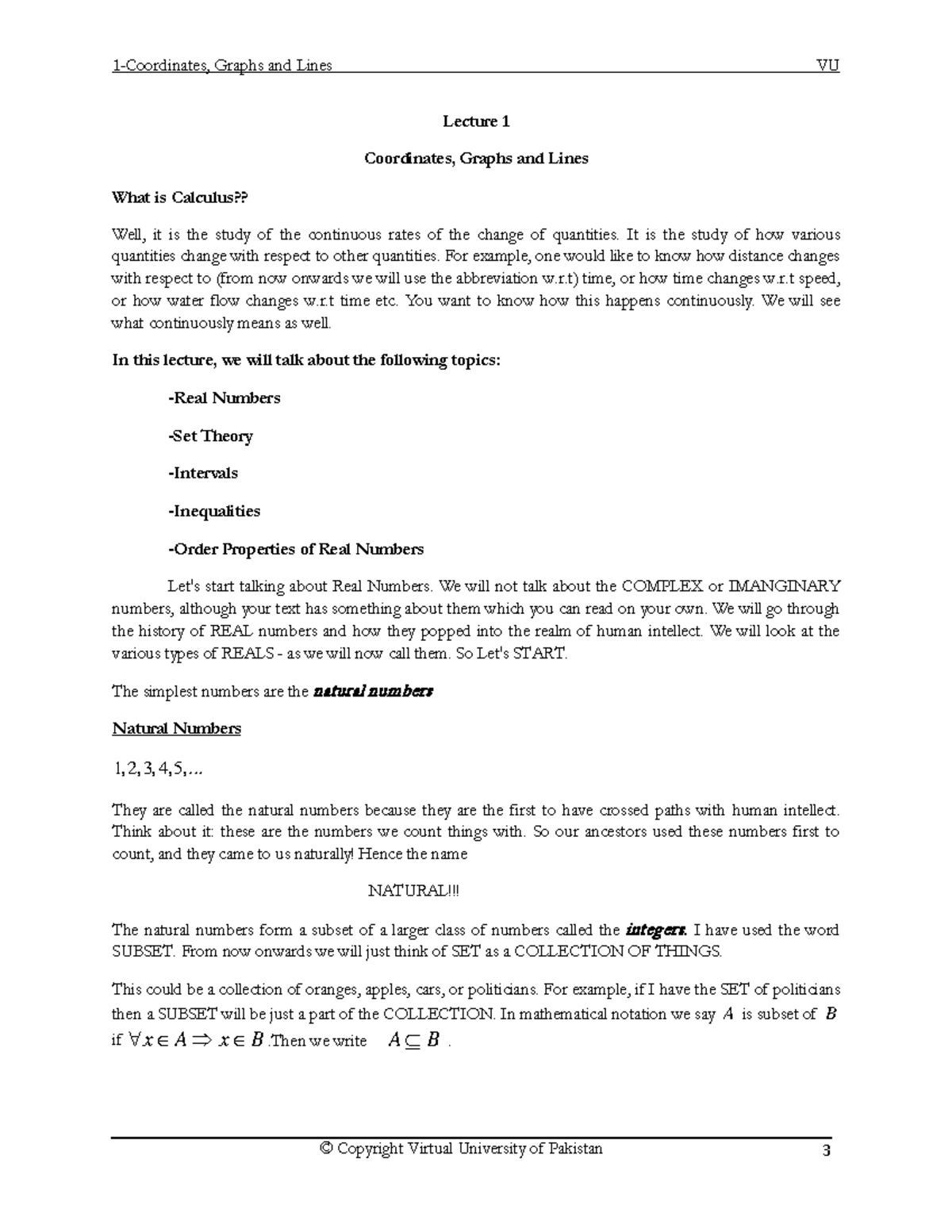 ISL202 Handouts - Lecture 1 Coordinates, Graphs and Lines What is ...