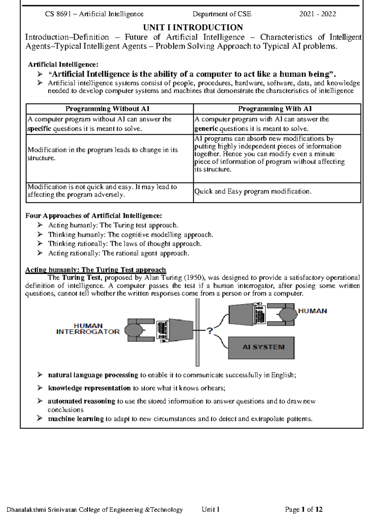 UNIT-IAIML - Study Material for AIML, Covering full syllabus of Anna University - Dhanalakshmi ...
