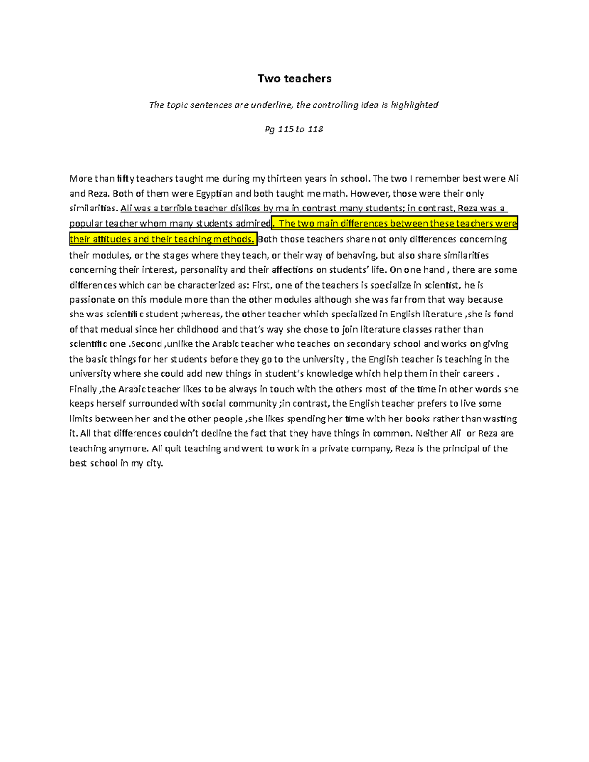 Unit 6. compare and contrast assigment - Two teachers The topic ...