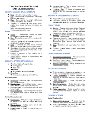 TOA Reviewer - BASIC ELEMENTS OF DESIGN The Concept of ARCHITECTURE The nature and essence of ...