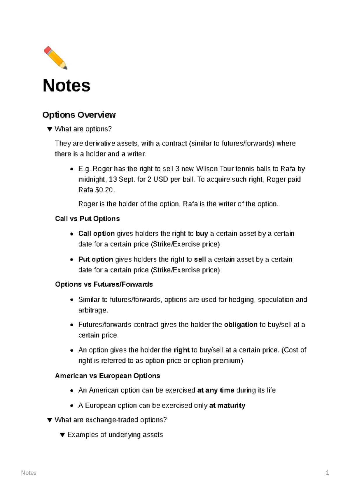 Options and Basic Valuation - Notes Options Overview What are options ...