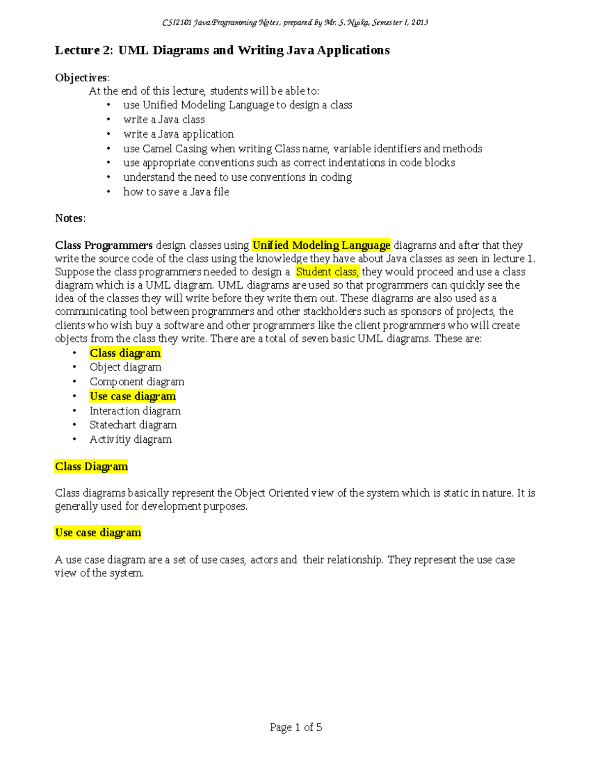 Lecture 2 Notes Programming In Java And Networking Lecture 2 Uml 