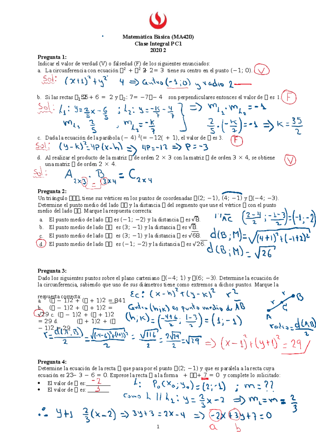 Clase Integral para la Practica calificada 1 - 1 Pregunta 1: Matemática Básica (MA420) Clase ...
