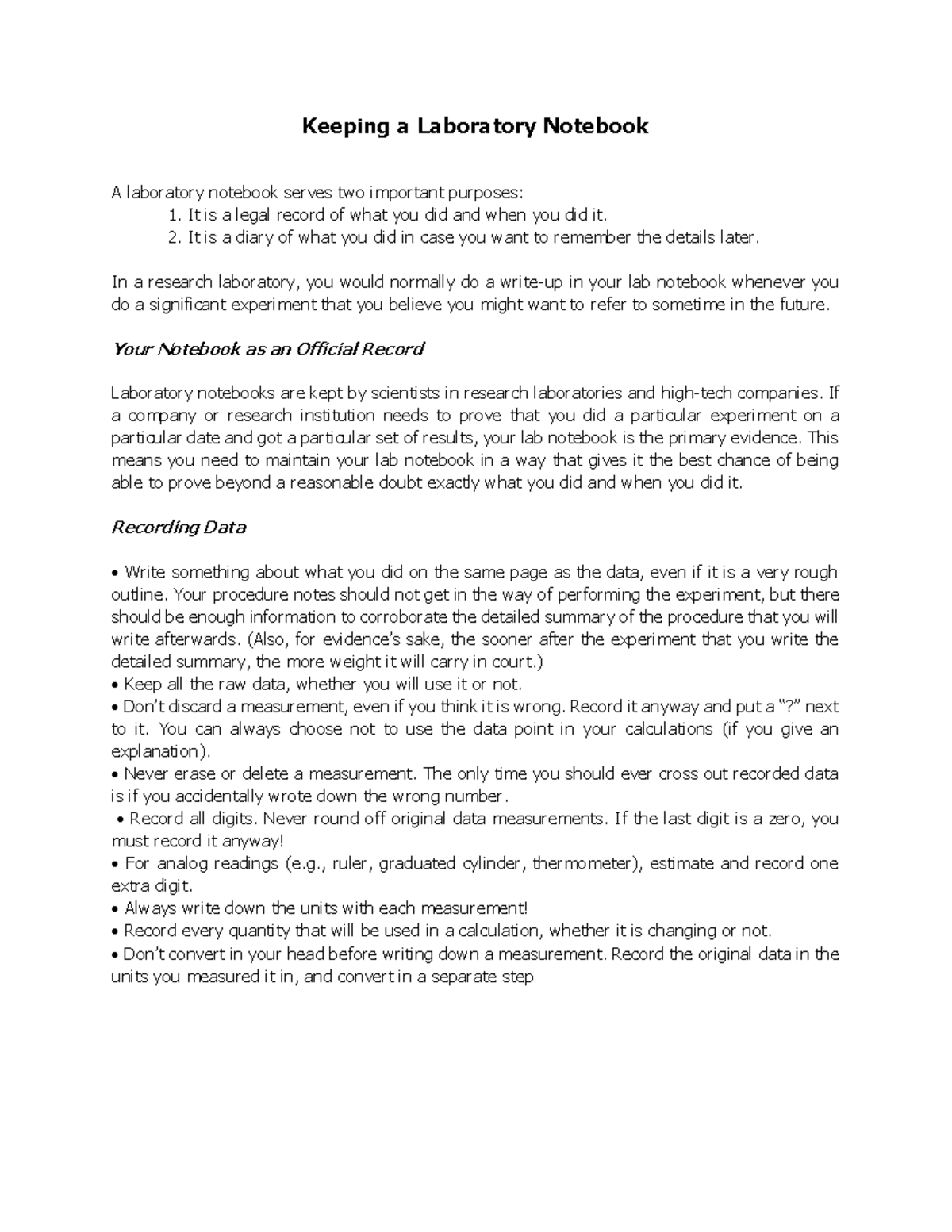 Keeping a Laboratory Notebook - Physics II, Laboratory - ANTEO - Studocu