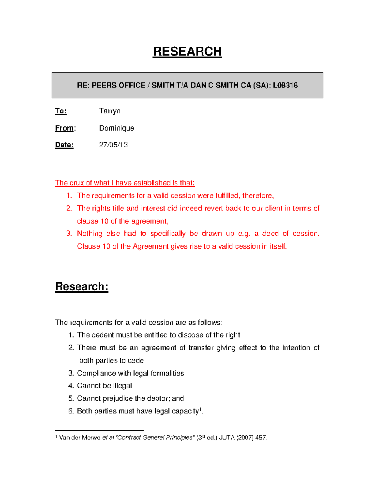 Example 4 OF Legal Office MEMO - RESEARCH RE: PEERS OFFICE / SMITH T/A ...