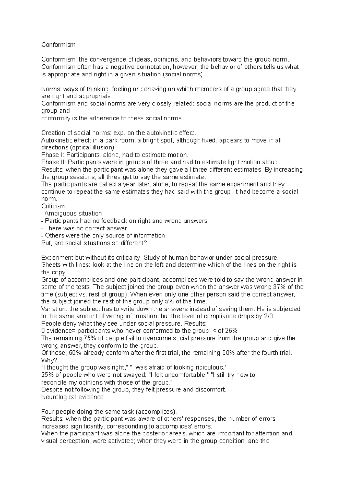 Conformism - Psychology notes. Use this at your own will - Conformism ...