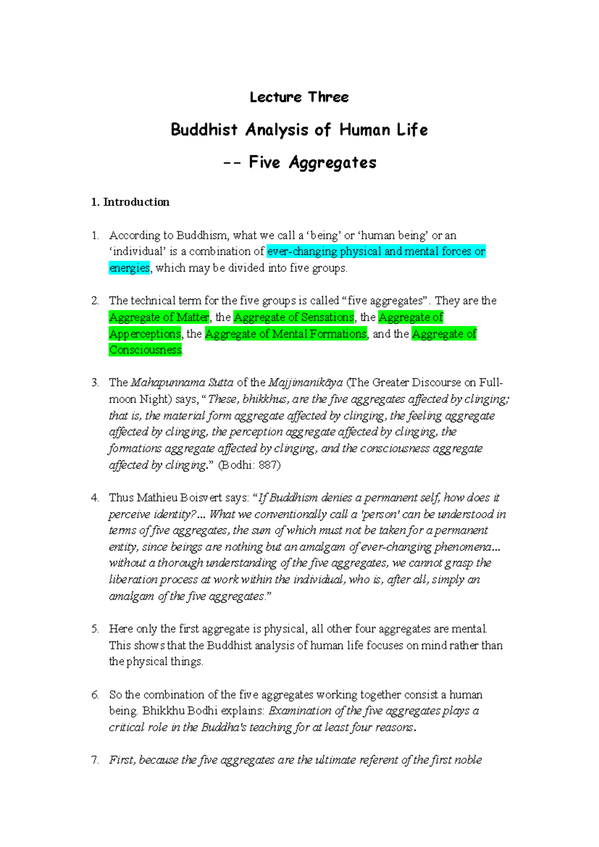 03Buddhist Analysis of Life-Five aggregates - Lecture Three Buddhist ...