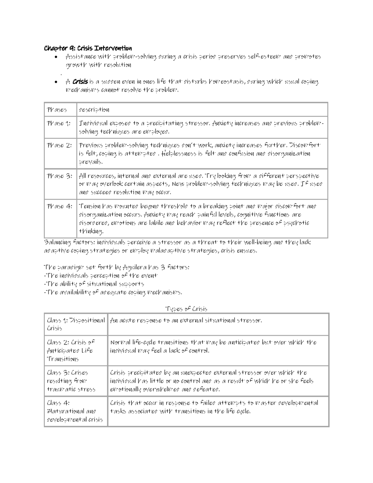 Crisis intervention notes - Chapter 9 : Crisis Intervention ...