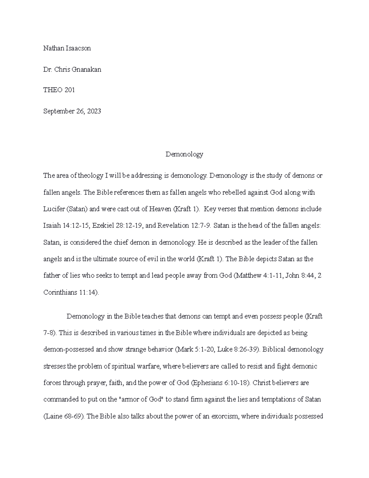 Demonology - This is the first essay in THEO 201 - Nathan Isaacson Dr ...