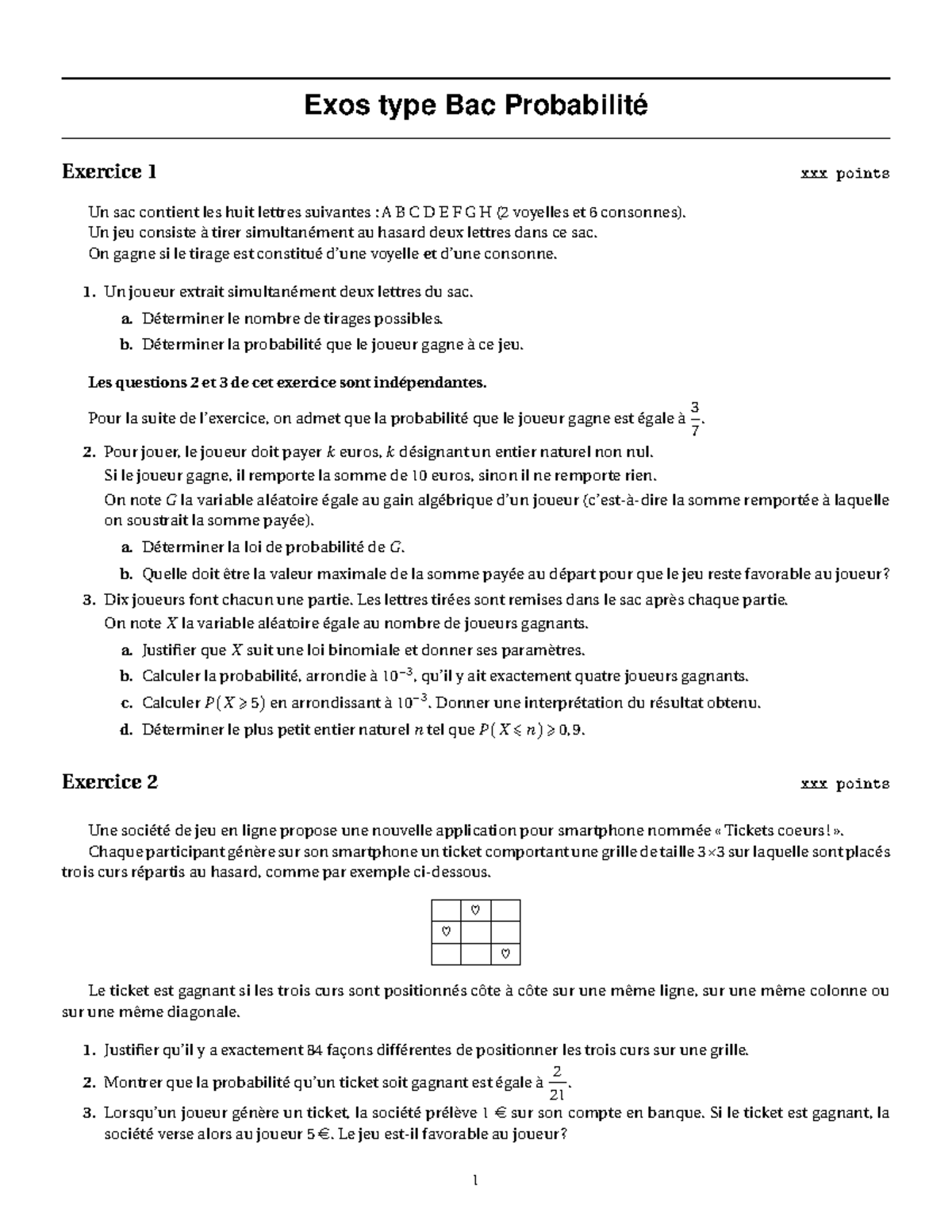 Probas-type-Bac - Exos type Bac Probabilité Exercice 1 xxx points Un ...