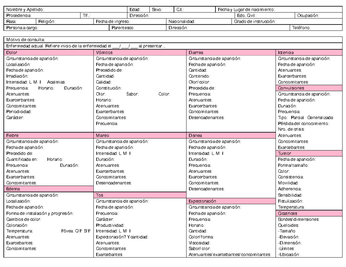 Alicidae HC - Alicidar - Nombre y Apellido: Edad: Sexo: C.: Fecha y ...