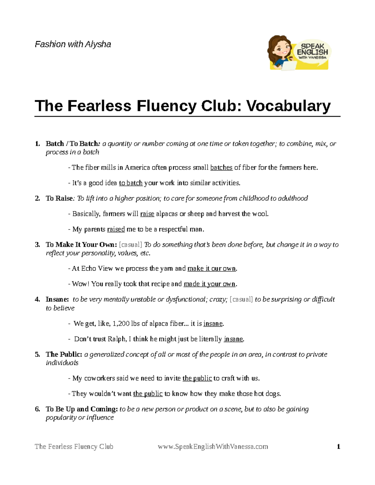 Lesson Guide Fashion The Fearless Fluency Club - Fashion with Alysha The Fearless Fluency Club ...