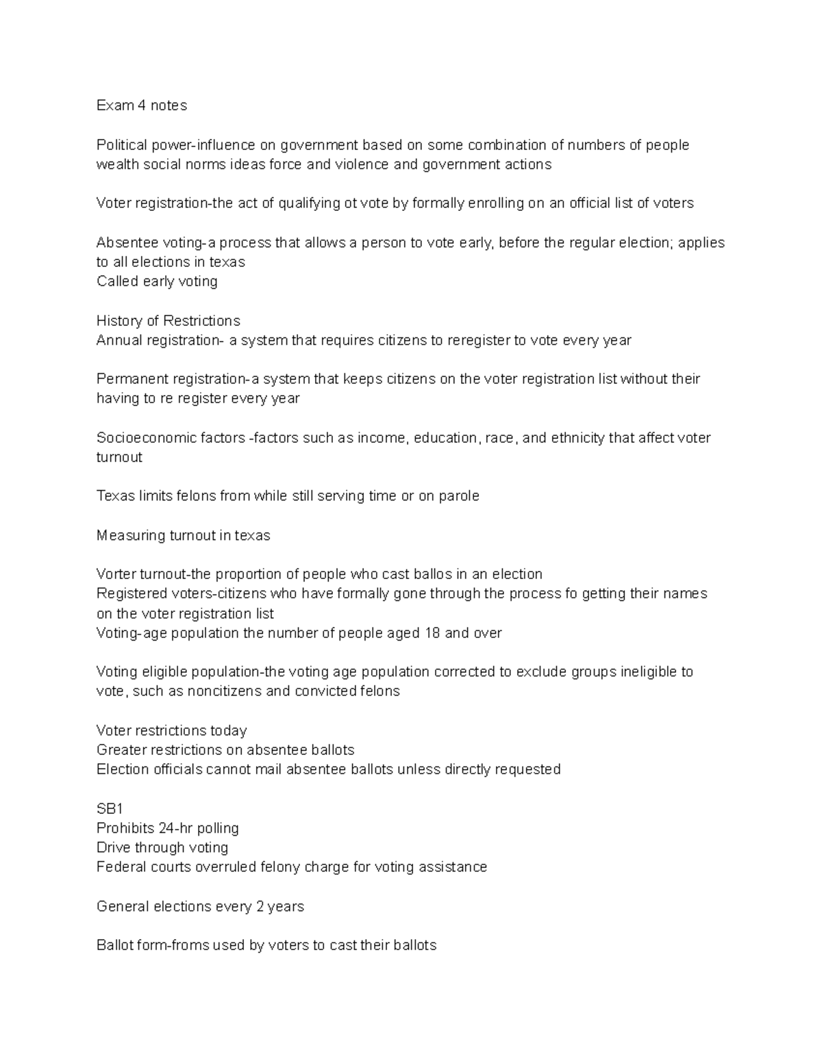 Exam 4 notes - Exam 4 notes Political power-influence on government ...