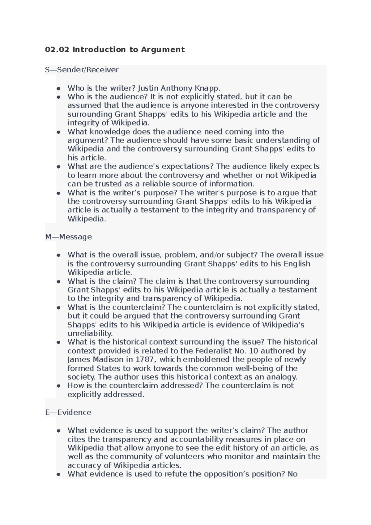 02.02 Introduction to Argument - 02 Introduction to Argument S—Sender ...