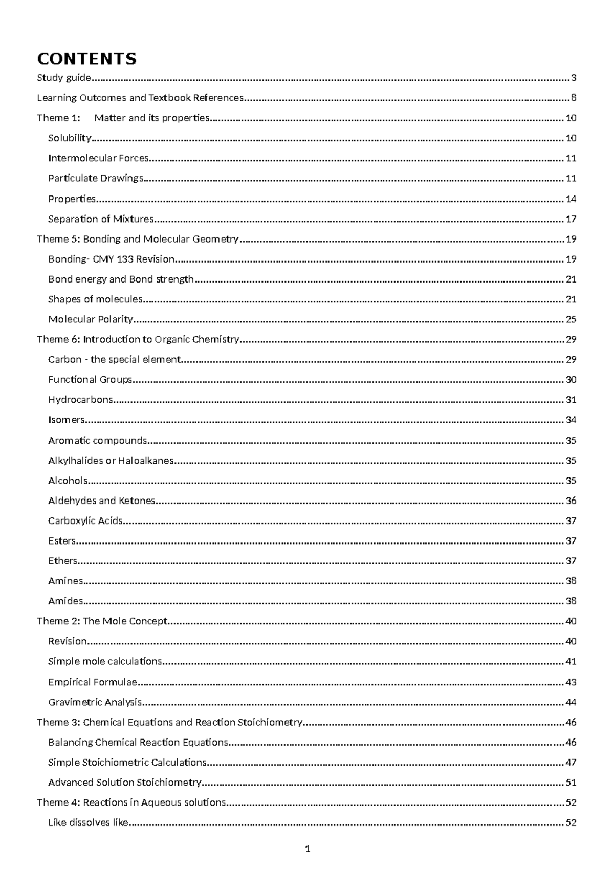 CMY 143 Study guide and work book 2020 V2 1 1 - CONTENTS Study - Studocu