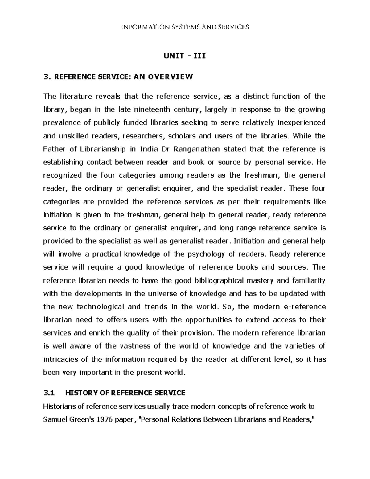 Reference Service AN Overview - UNIT - III 3. REFERENCE SERVICE: AN ...