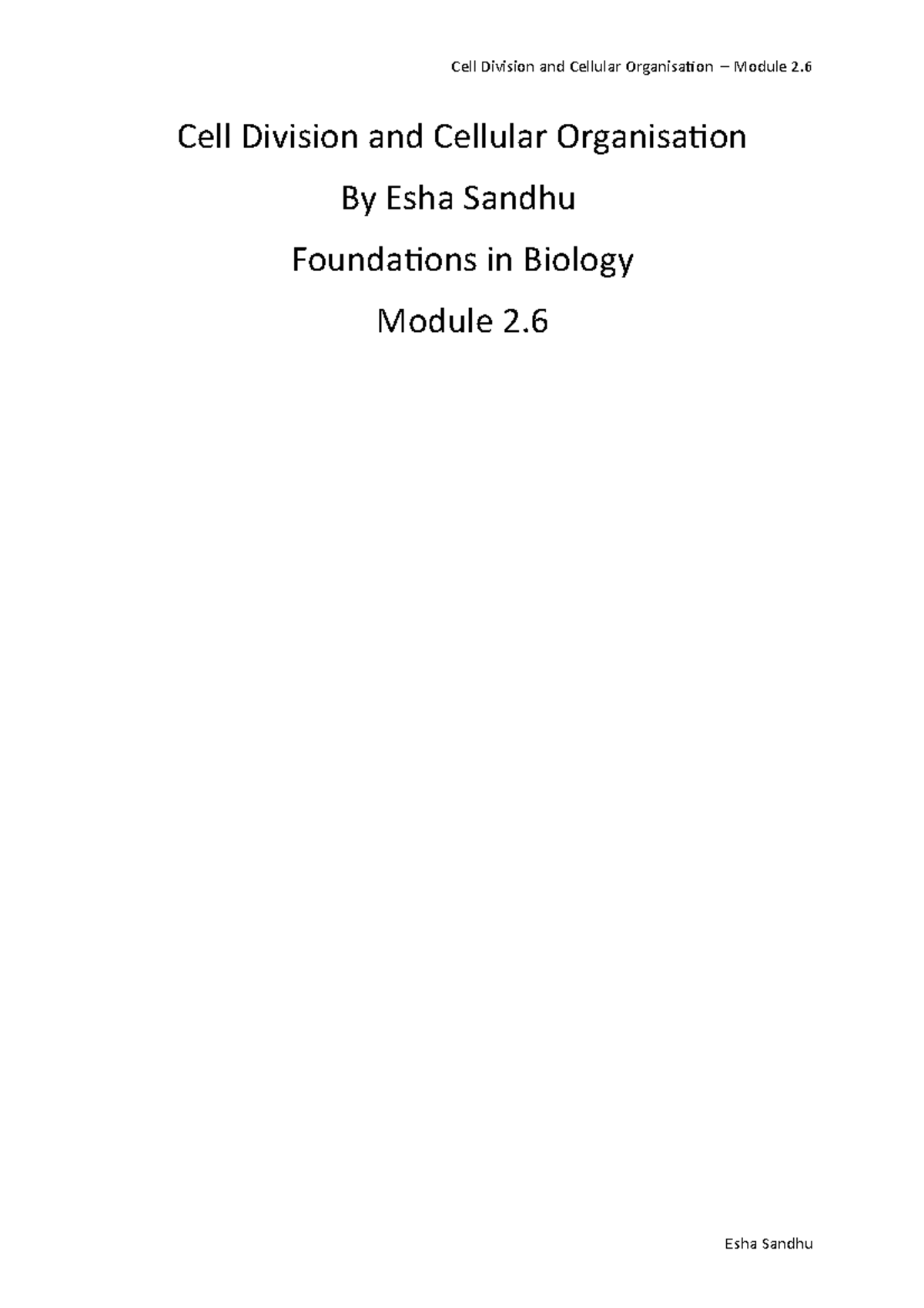 2 6 Cell Division And Cellular Organisation Cell Division And