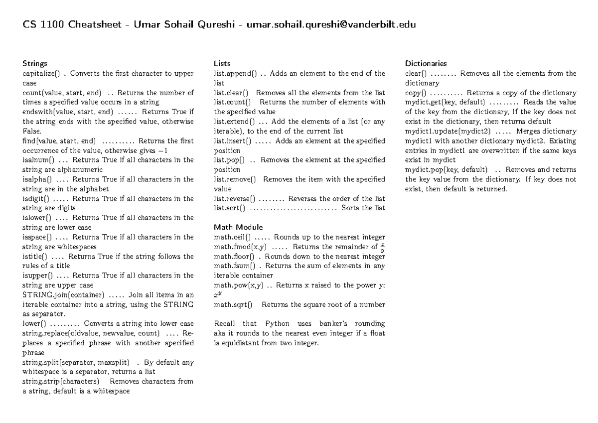 Cheatsheet Template - CS 1100 Cheatsheet - Umar Sohail Qureshi - umar ...