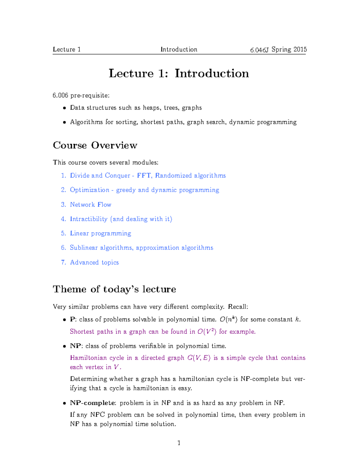 Ff2a7015ff913fc01f0381d8f5126a9a MIT6 046JS15 lec01 - Lecture 1 Introduction Spring 2015 Lecture ...