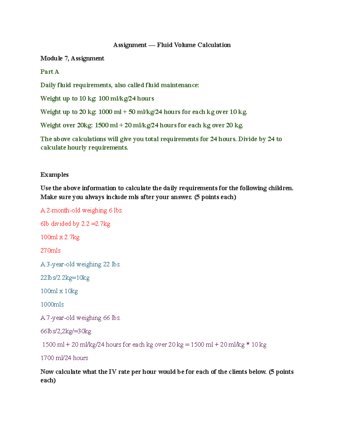 Assignment — Fluid Volume Calculation - Assignment — Fluid Volume ...