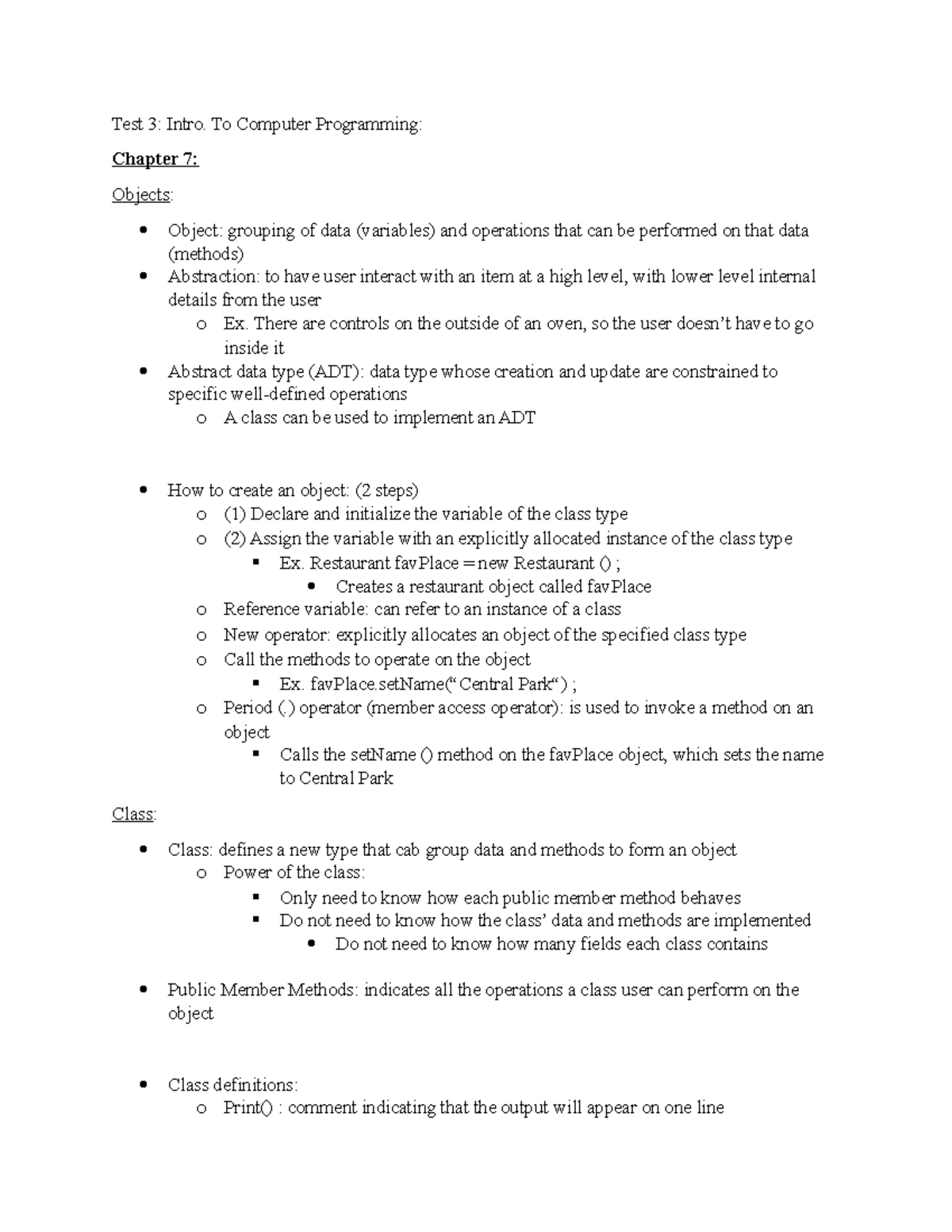 Test 3 - test 3 study guide - Test 3: Intro. To Computer Programming ...