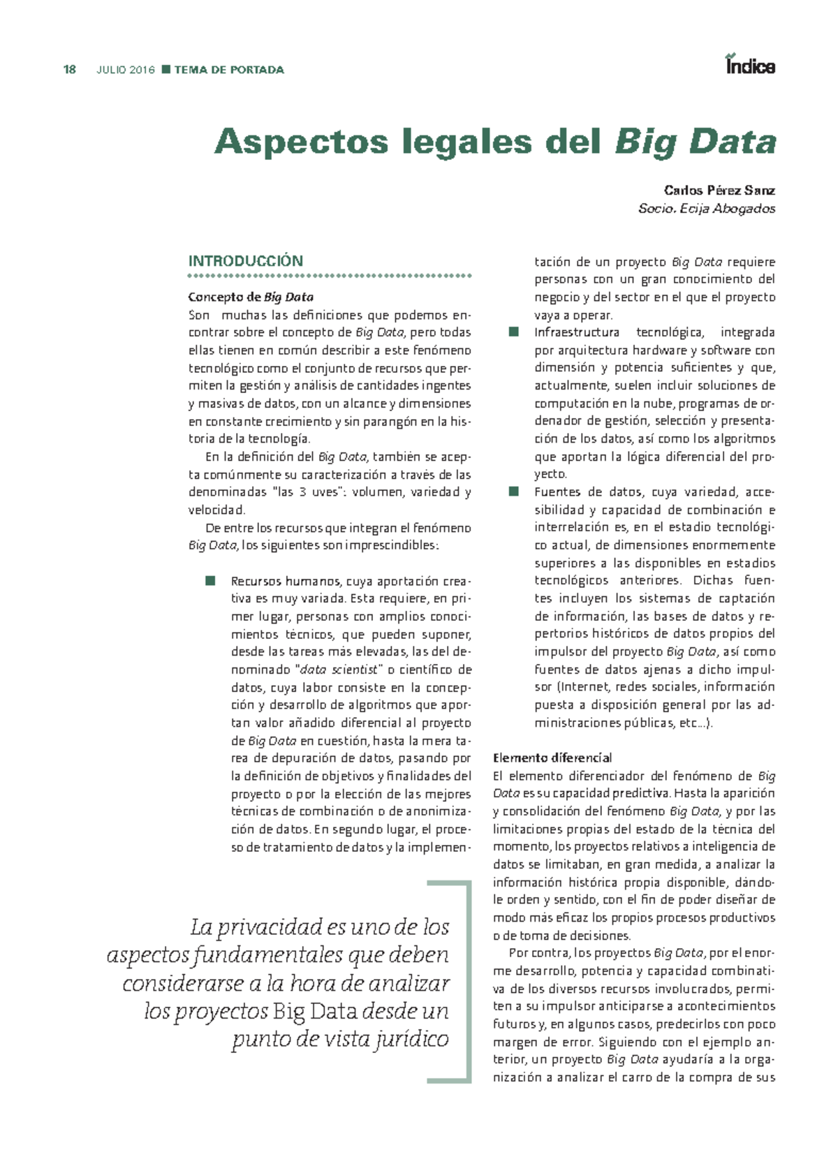 12. Aspectos legales del Big Data (Artículo) autor Carlos Pérez Sanz ...