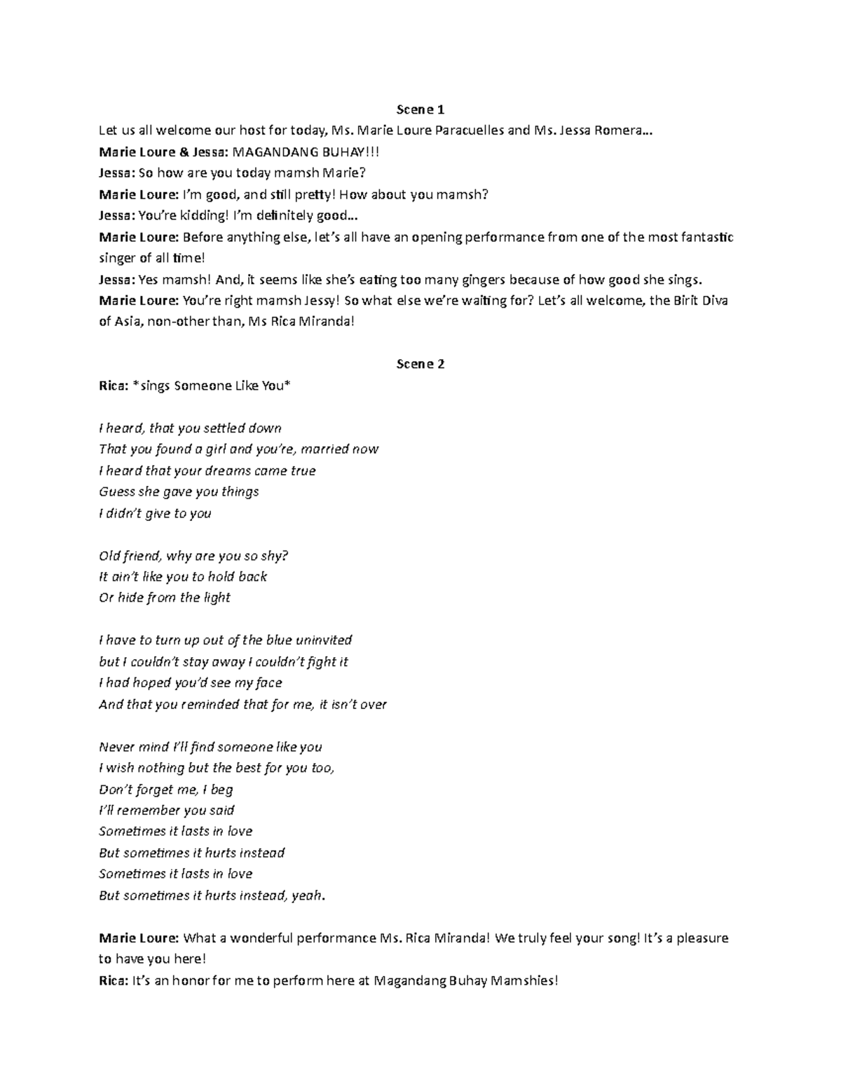 Applied Economics - Role Play Script - Scene 1 Let us all welcome our ...