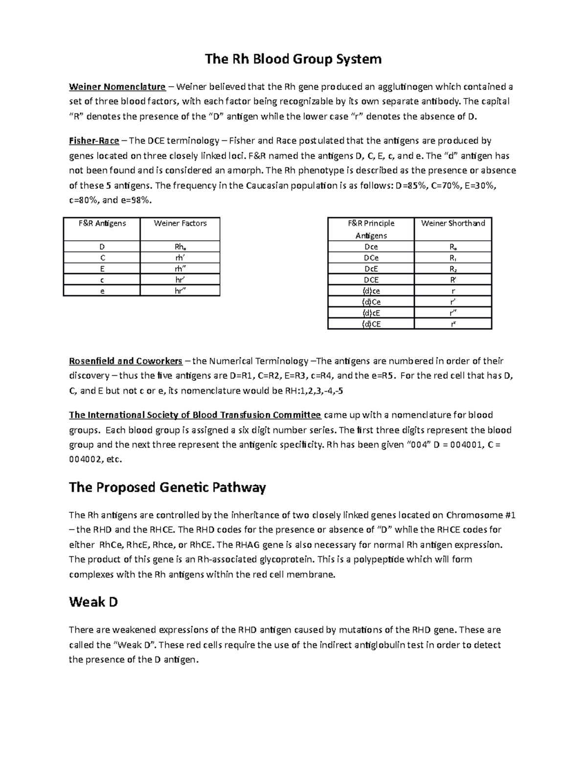 Rh Blood Group Handout - Marj. Montanus - The Rh Blood Group System ...