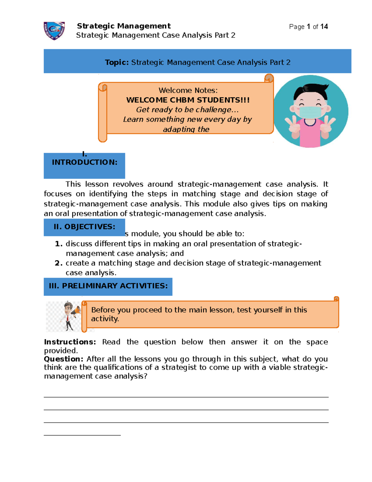 CB101-Module for Week No. 17 - This lesson revolves around strategic ...