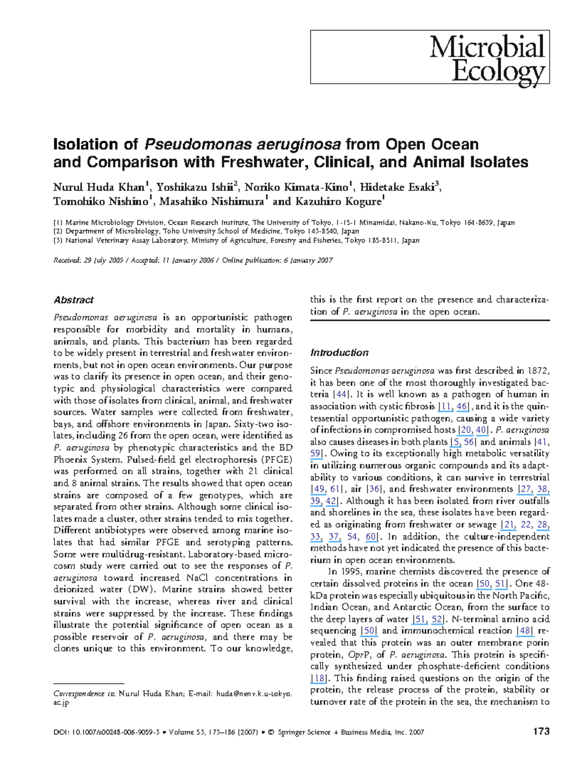 Isolation of Pseudomonas aeruginosa from - Microbial Ecology Isolation ...