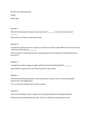 BUS 357 International Business Quiz 1 - BUS 357 International Business ...