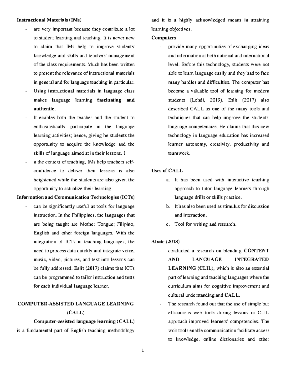 EL 116 - G3 Reviewer - Instructional Materials (IMs) - are very ...