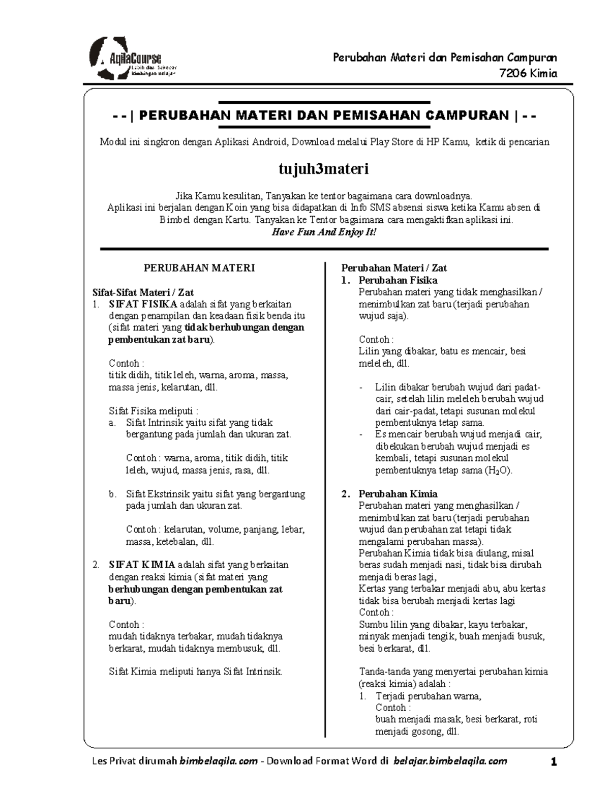 Adoc - Gaya - 7206 Kimia - | PERUBAHAN MATERI DAN PEMISAHAN CAMPURAN ...