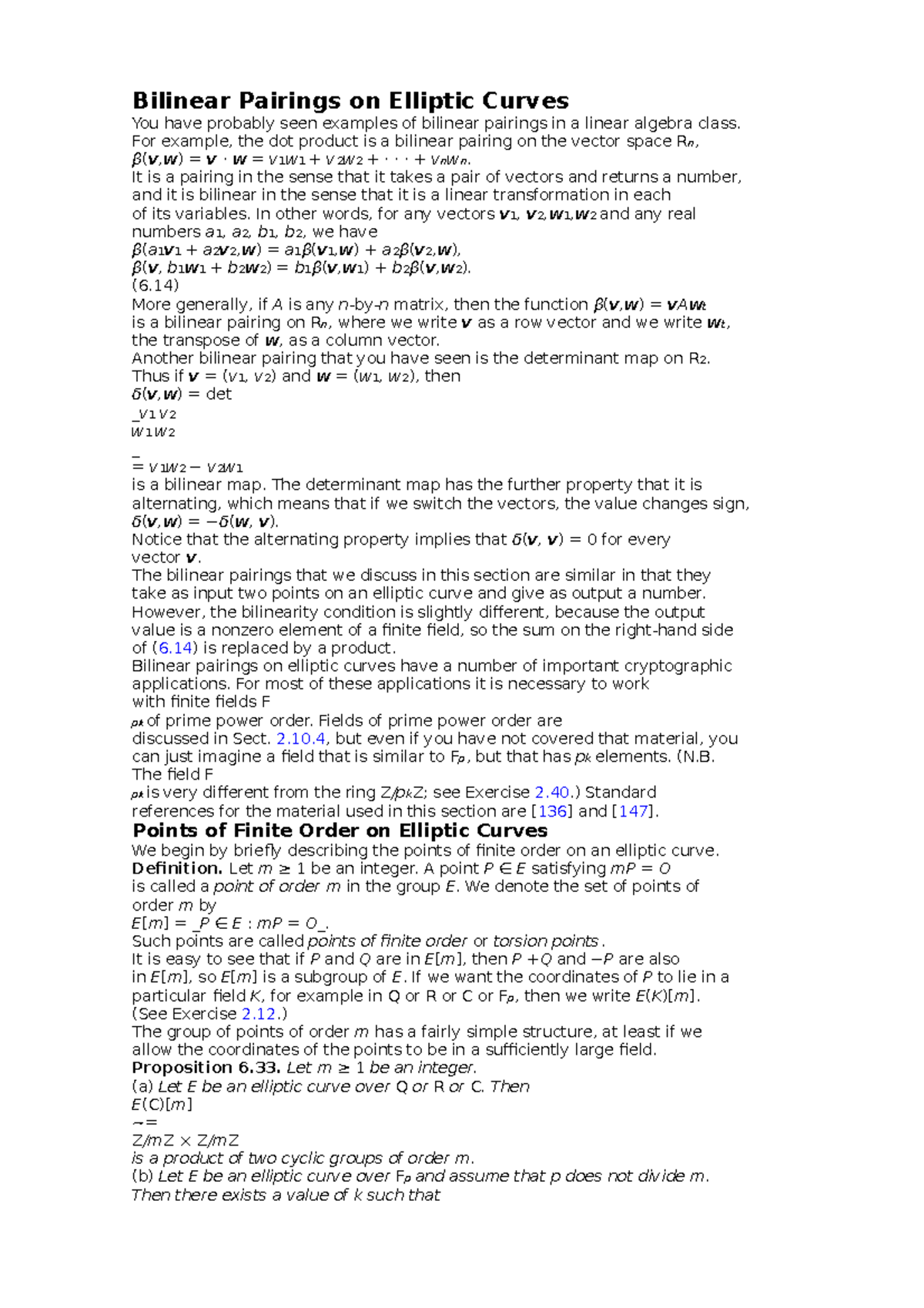 Bilinear Pairings on Elliptic Curves - For example, the dot product is ...