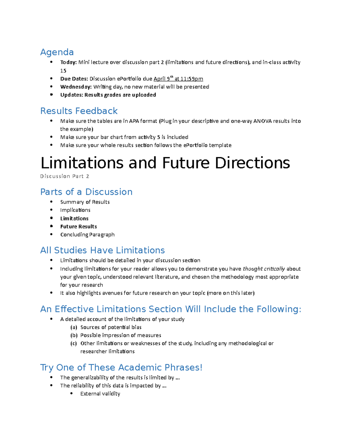 Discussion Section - Limitations and Future Directions - Agenda Today ...
