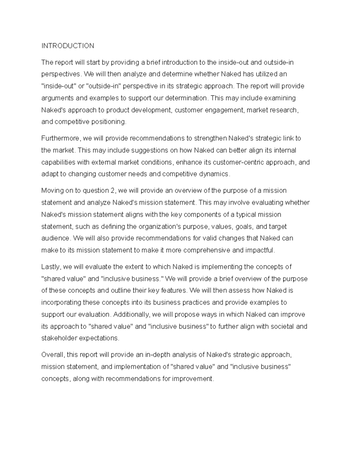 BMNG7311w - INTRODUCTION The report will start by providing a brief ...