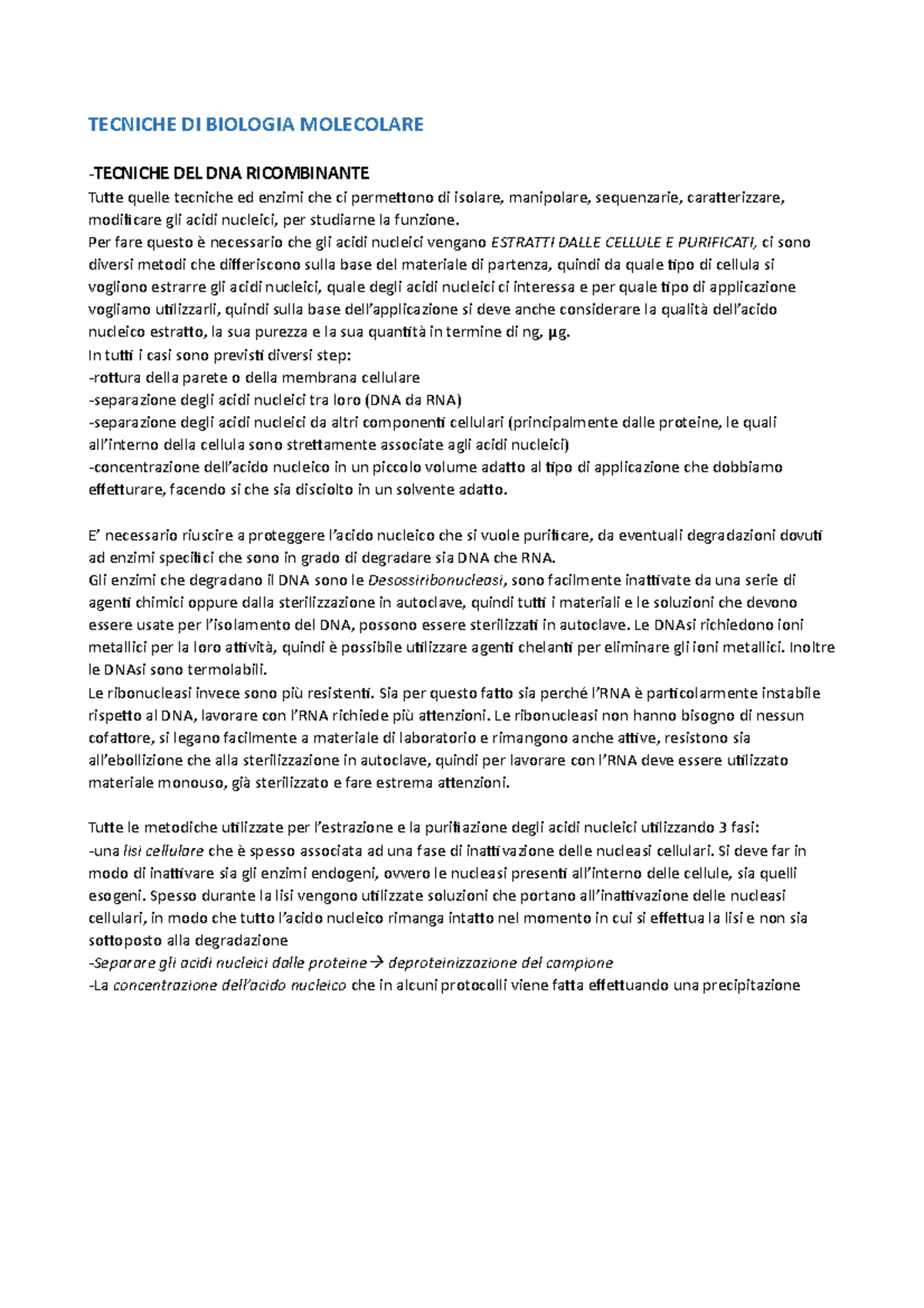 Tecniche DI Biologia Molecolare - TECNICHE DI BIOLOGIA MOLECOLARE - TECNICHE DEL DNA ...