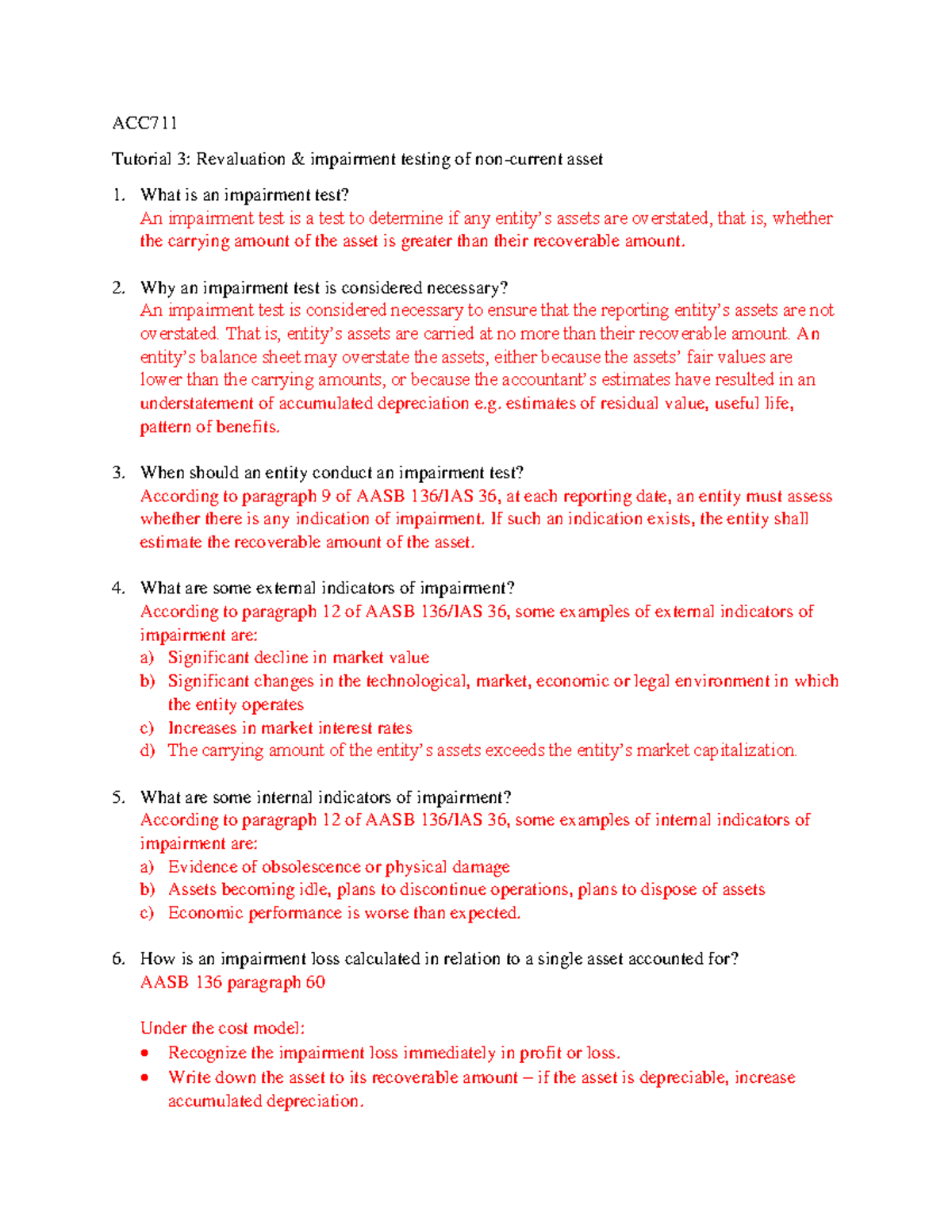 ACC711 Tutorial 3 Solution - ACC Tutorial 3: Revaluation & impairment ...